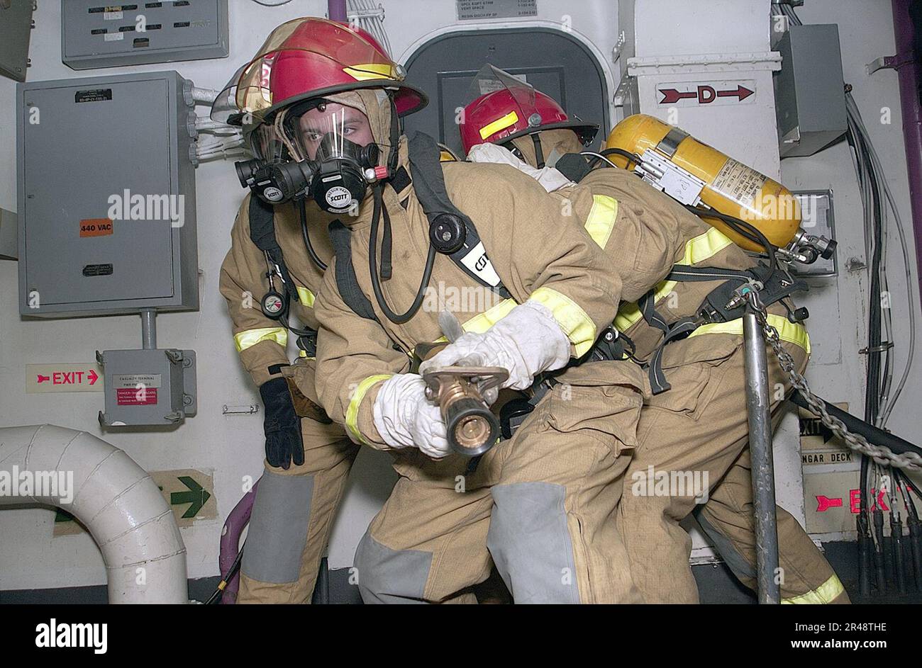 US Navy Firefighting drill conducted abourd USS George Washington Stock ...