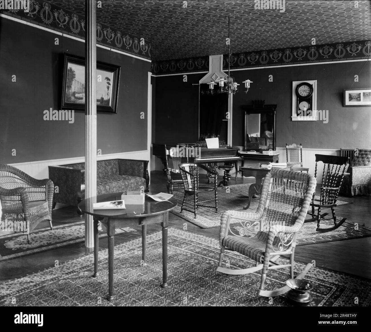 Piano in library music room Black and White Stock Photos & Images - Alamy