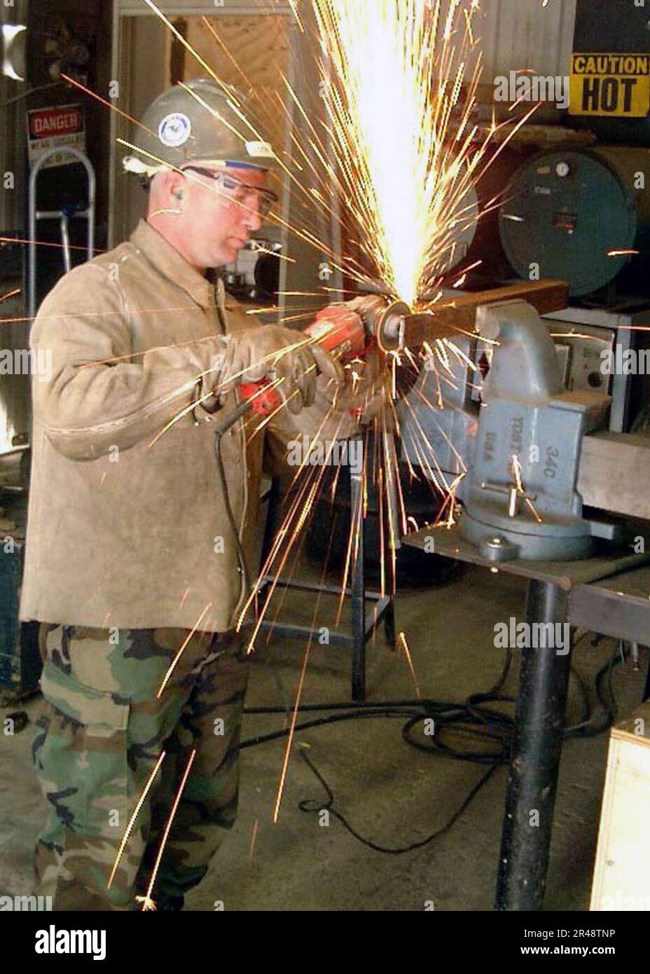 US Navy A Naval Reservist works on a frame in the welding shop Stock ...