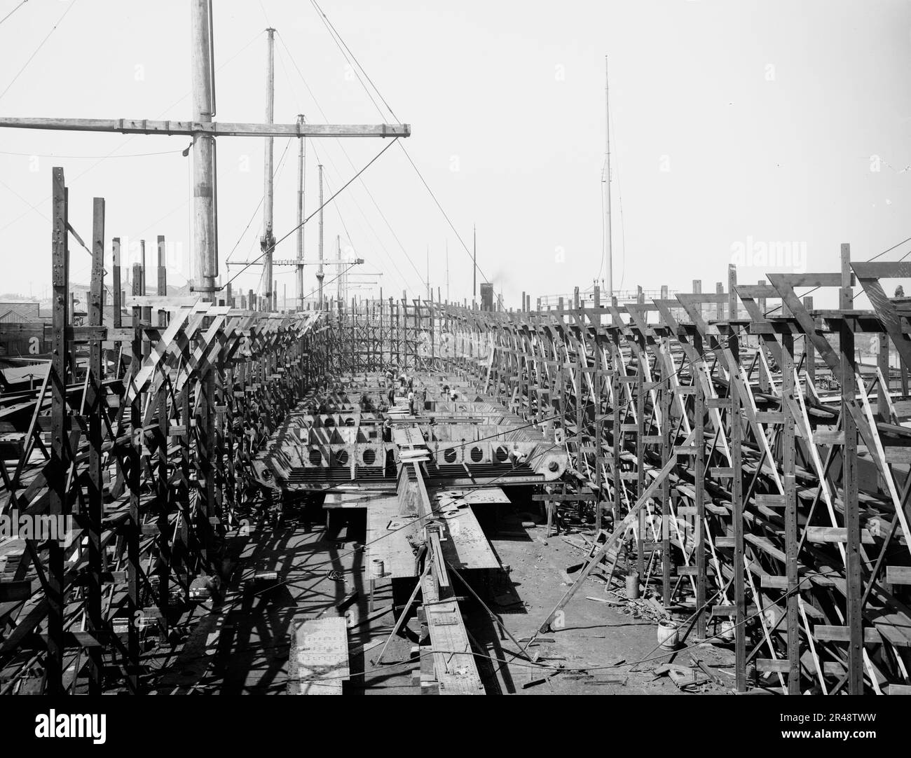 Laying keel of no. 400, Globe Iron Works, Cleveland, Ohio, ca 1900 ...
