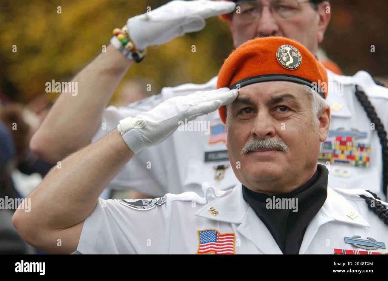 US Navy Two Vietnam veterans salute as the colors are retired Stock ...