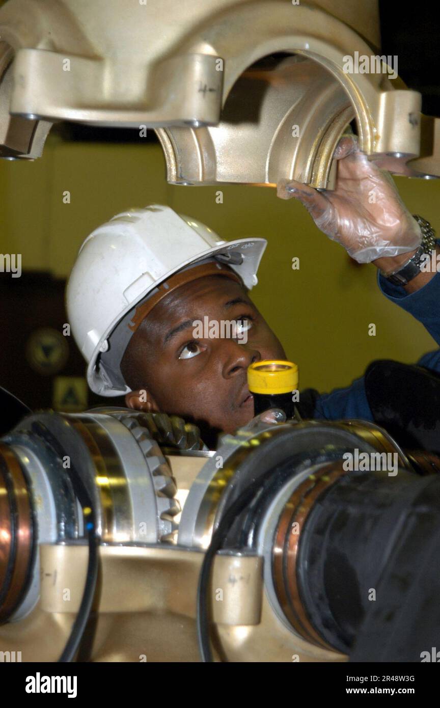 US Navy clamp down procedure during routine maintenance on a propeller ...