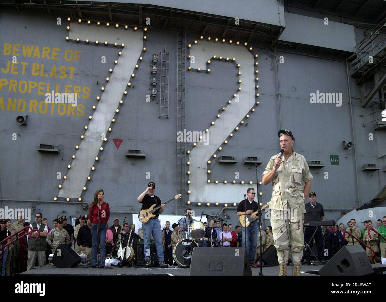 US Navy General Tommy Franks speaks with Sailors aboard Abraham Lincoln ...
