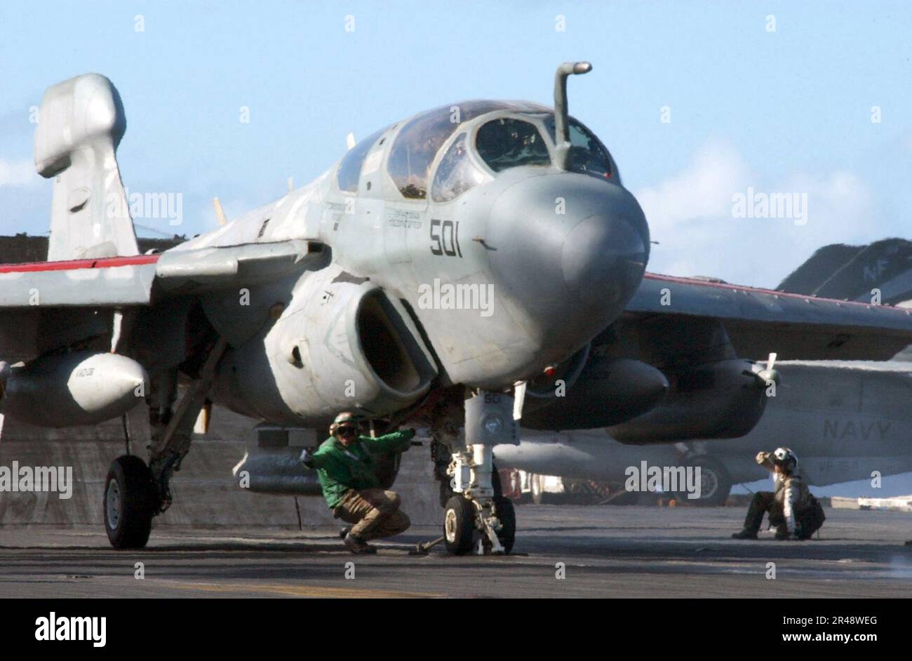 US Navy giving the signal indicating the holdback bar is secured Stock ...
