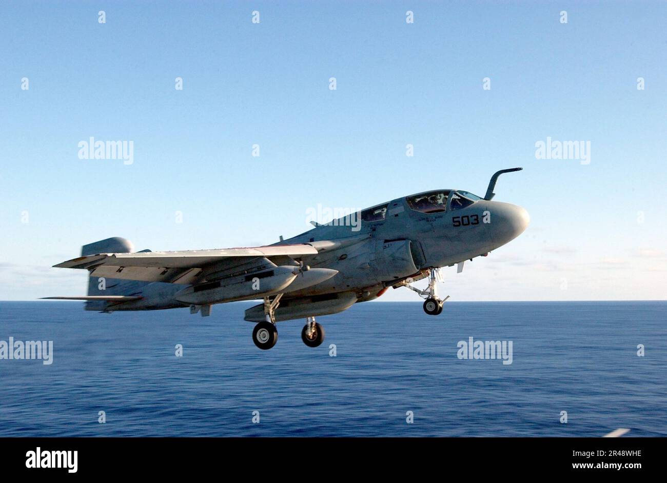 US Navy EA-6B Prowler launches from one of four steam powered catapults ...