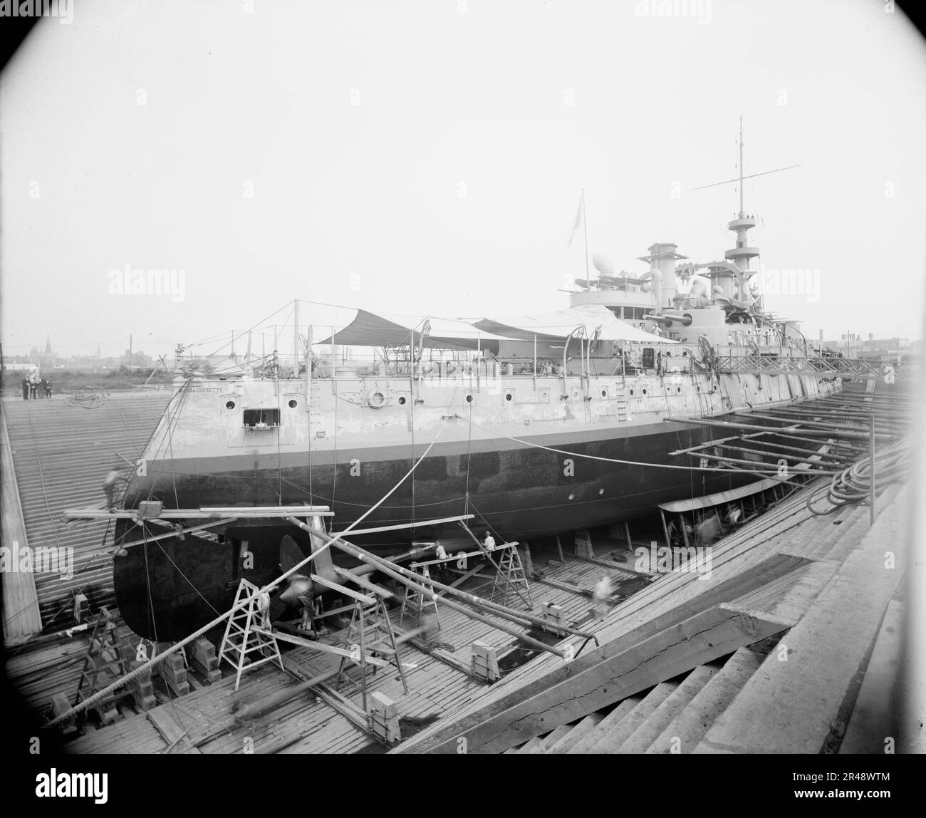 U.S.S. Massachusetts in dry dock, between 1896 and 1901 Stock Photo - Alamy