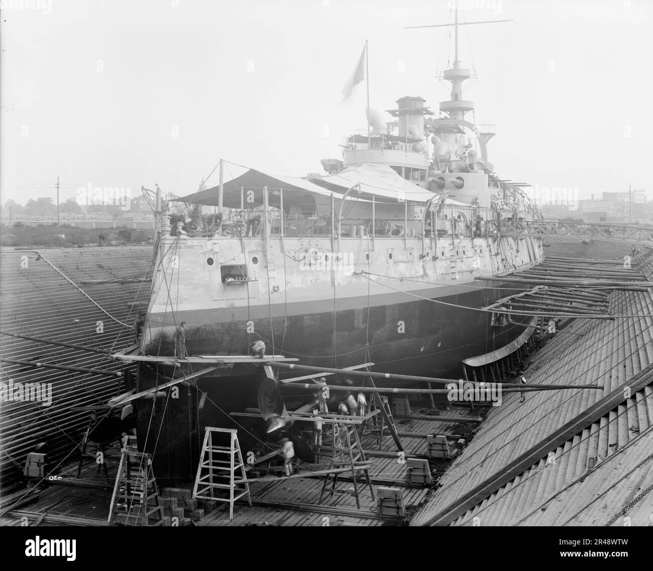 U.S.S. Massachusetts in dry dock, between 1896 and 1901 Stock Photo - Alamy