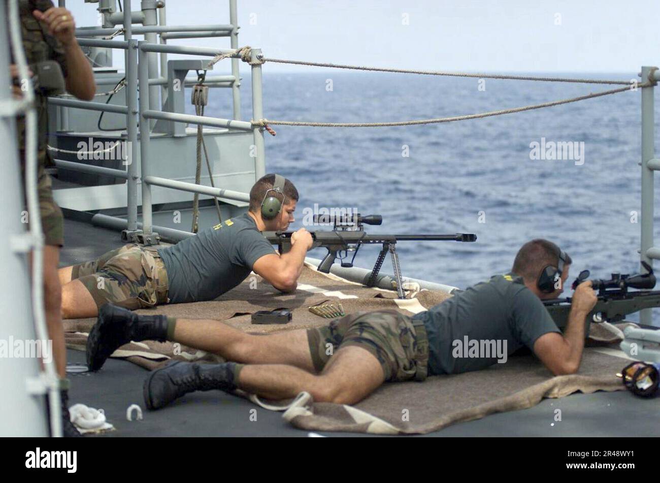 US Navy Spanish Sailors aboard the Santa Maria-class Frigate Navarra (F ...