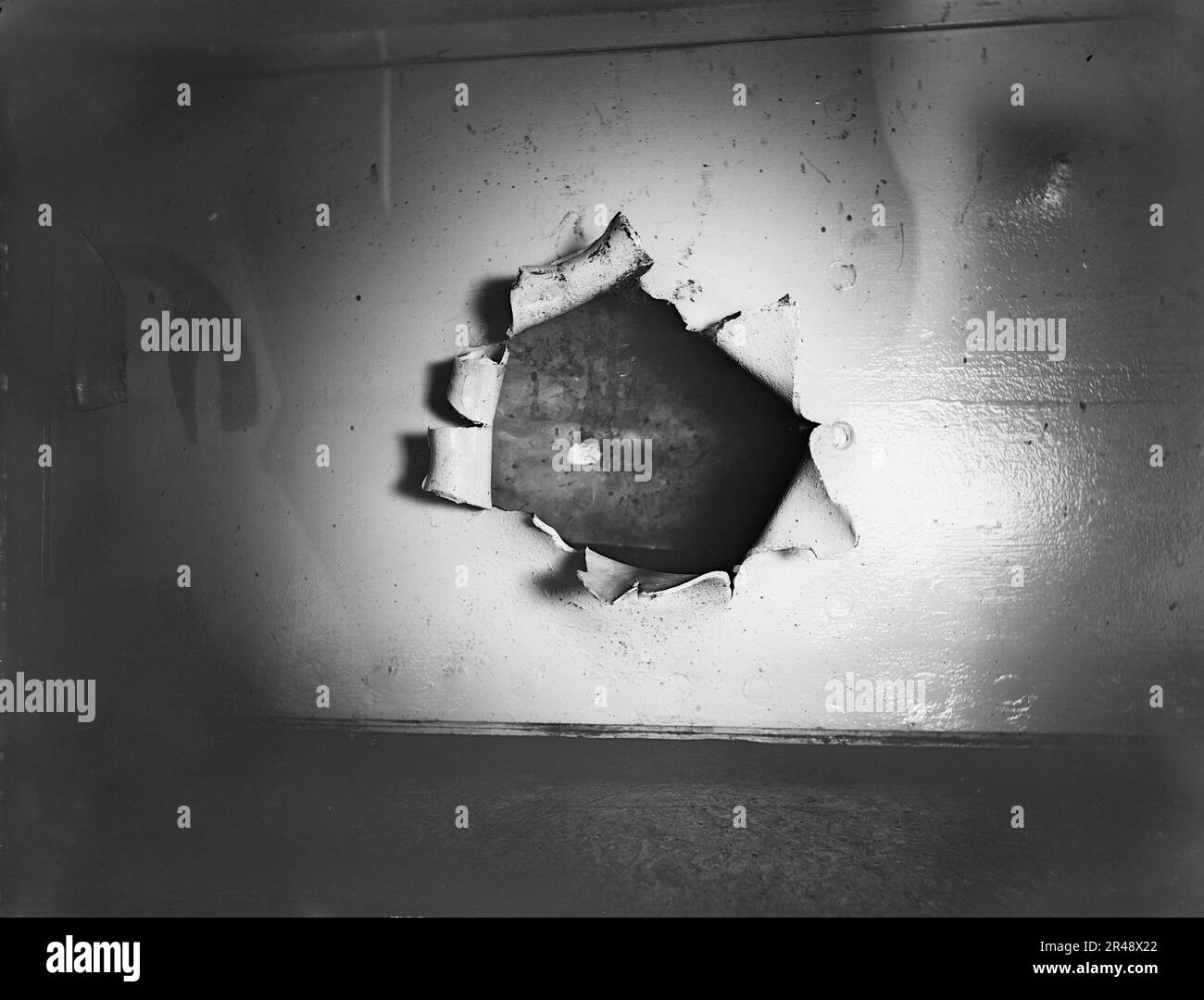 U.S.S. Iowa, damage from Spanish fire in Battle of Santiago, 1898 Stock ...