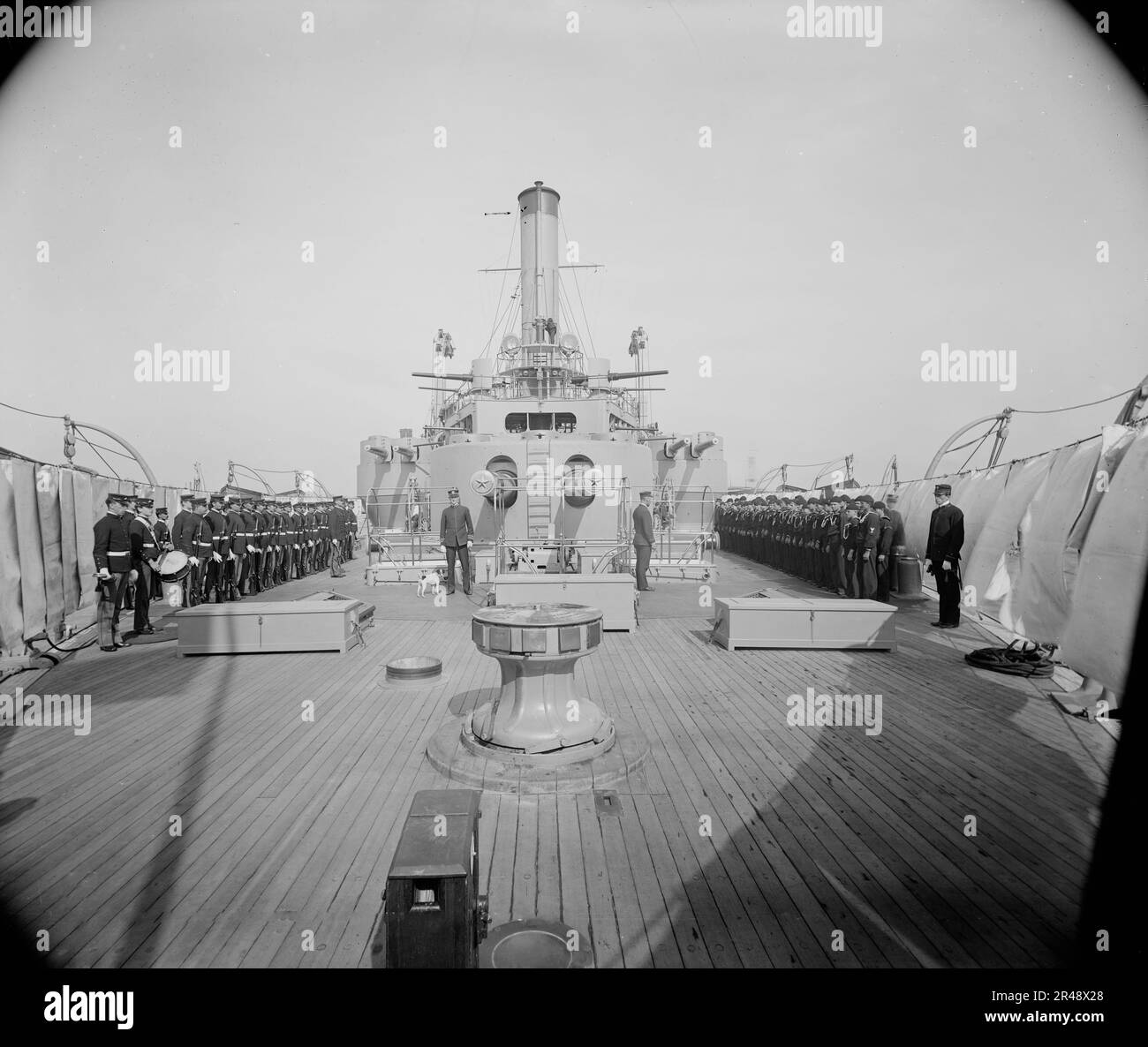 U.S.S. Iowa, looking forward from quarter deck at inspection, between ...
