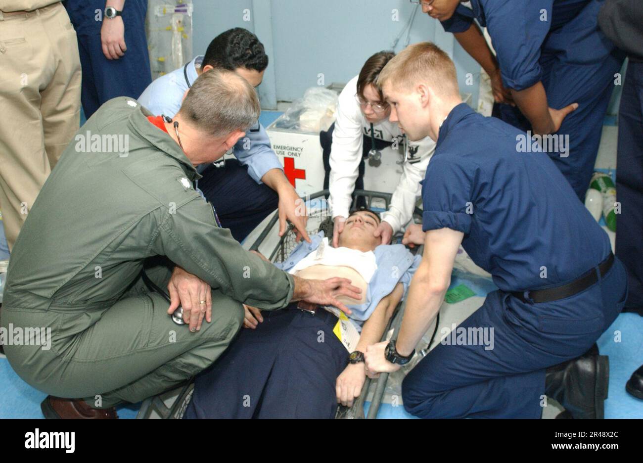 US Navy medical staff conduct medical assistance training on simulated ...
