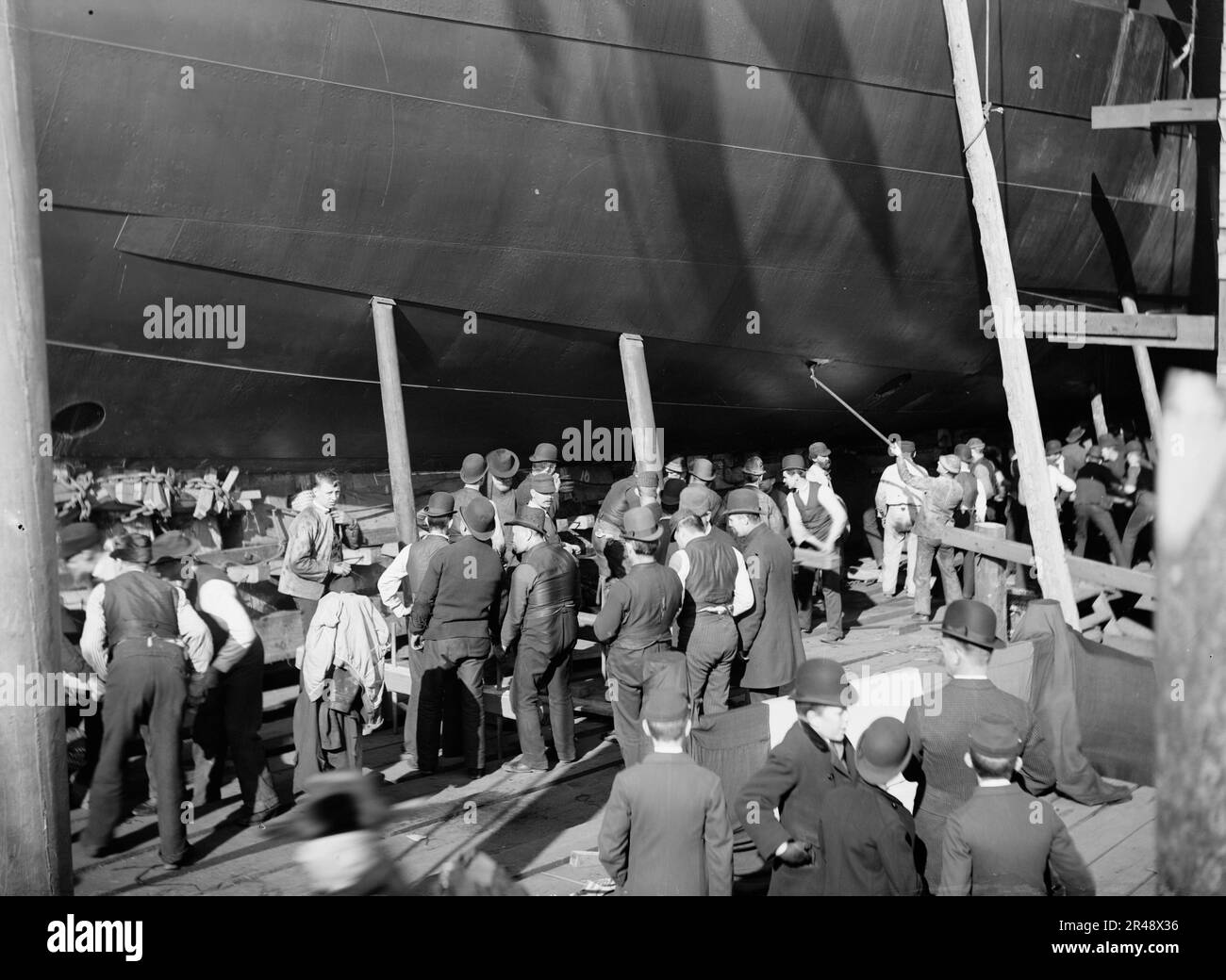 U.S.S. Maine, wedging up before launching, 1889 Stock Photo - Alamy