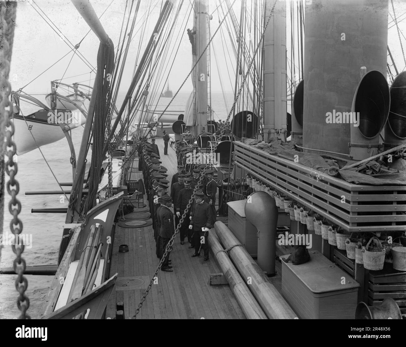 U.S.S. Hartford, inspection, looking aft., starboard side, between 1899 ...
