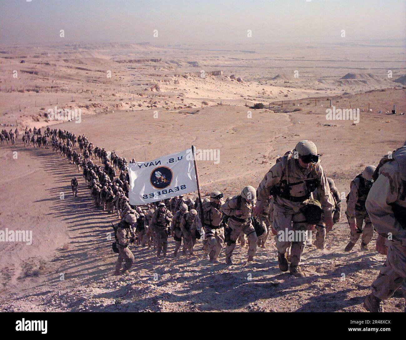 US Navy Seabees make their way up Mutla Ridge during a 7-mile march on ...