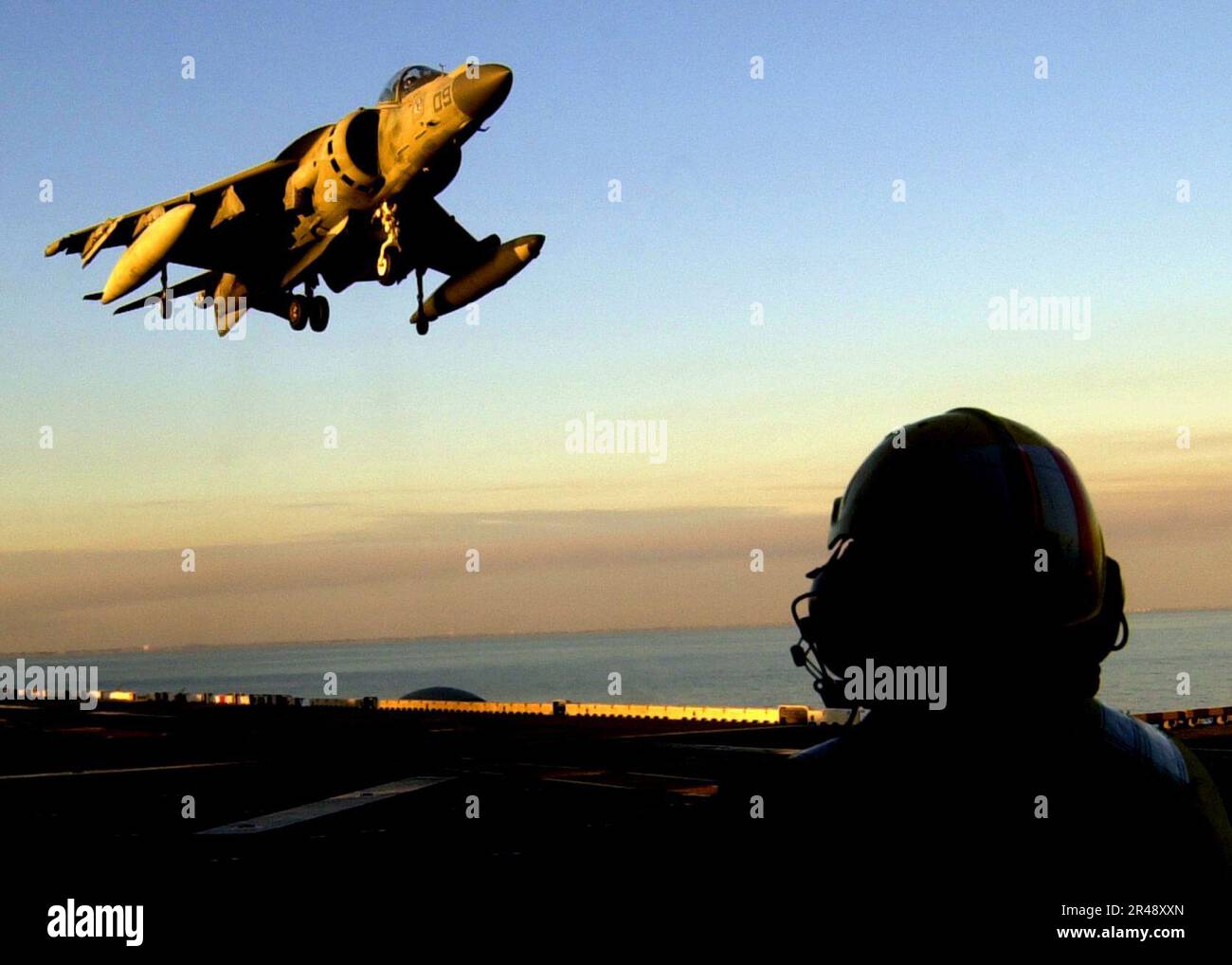 US Navy AV-8B II Harrier during landing and recovery operations on the ...