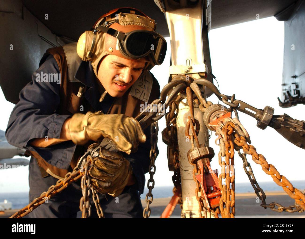 US Navy 18 point tie-down on one of the 19 AV-8B Harrier strike ...