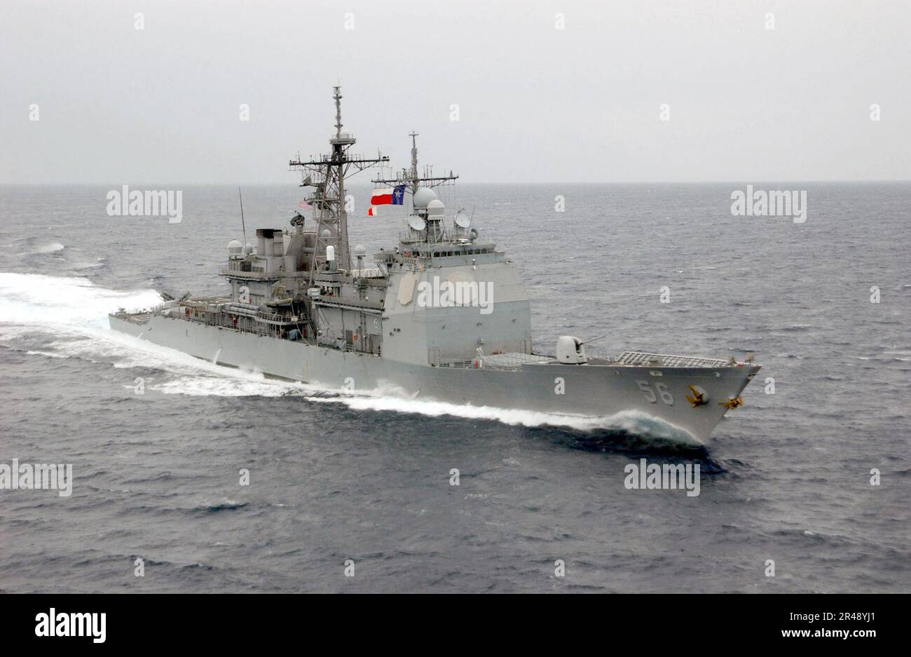 US Navy An aerial view of the guided missile cruiser USS San Jacinto ...