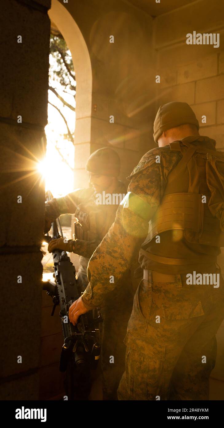 U.S. Marines with 1st Battalion, 7th Marines, establish defense ...