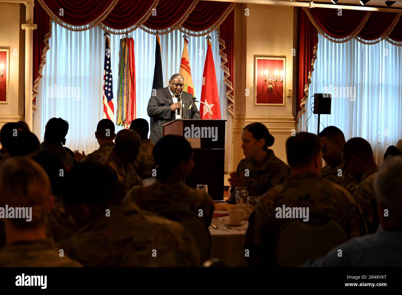 Guest speaker, Don Coleman, tells his story to those gathered for the ...