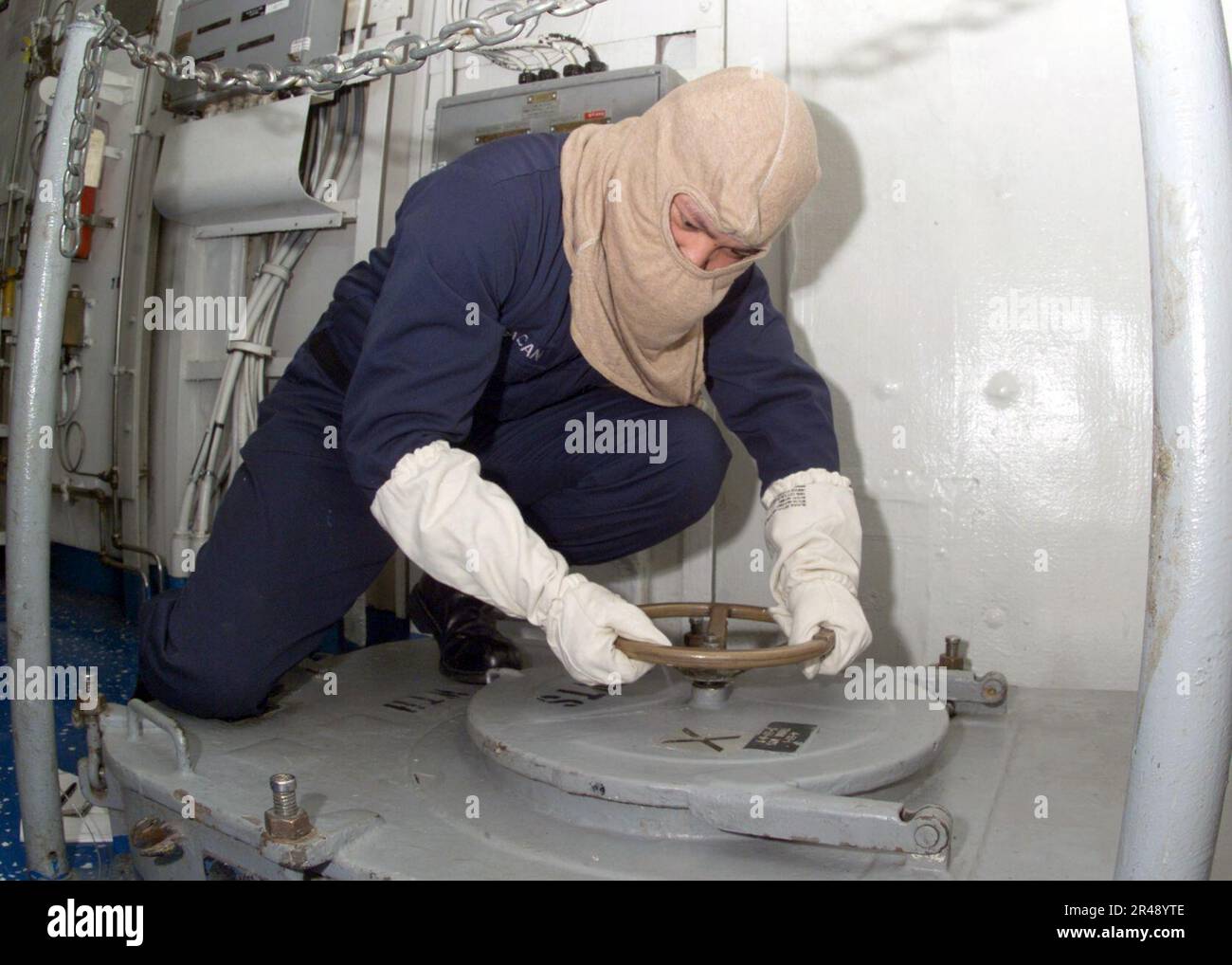 US Navy setting material condition Zebra on a watertight scuttle Stock ...
