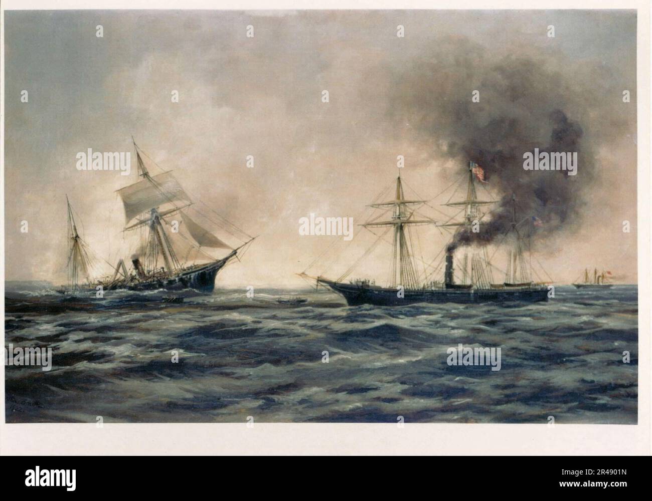 US Navy This 1922 artwork depicts the sinking of the Confederate ship ...