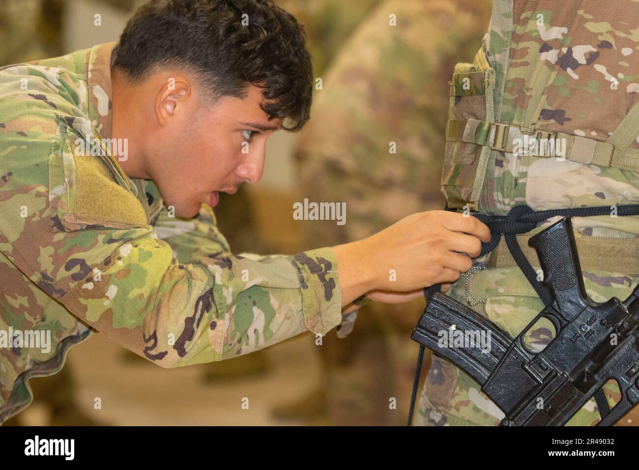 Soldiers conduct equipment inspection during the Master Rappel Course ...