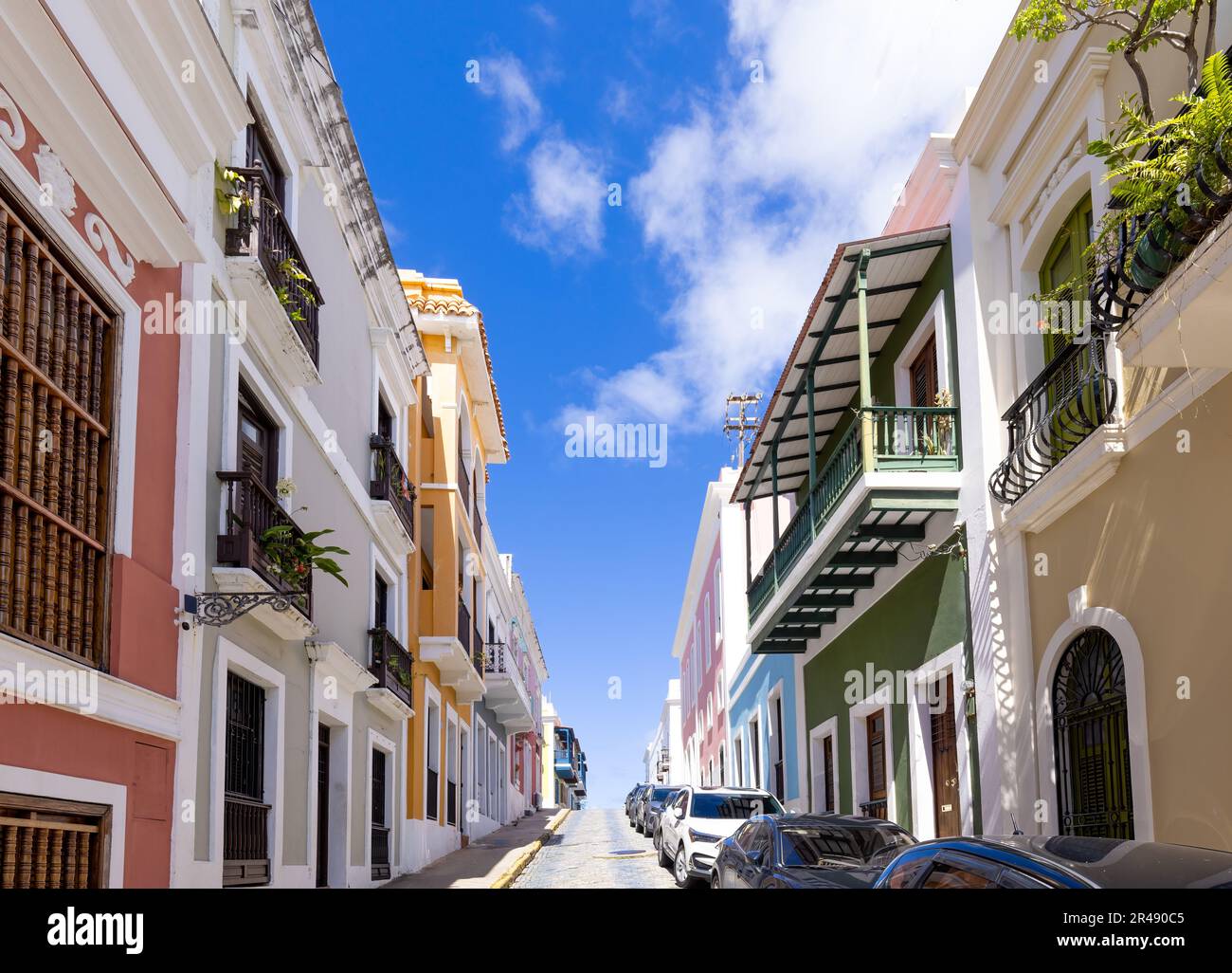 Puerto Rico colorful colonial architecture in historic city center ...