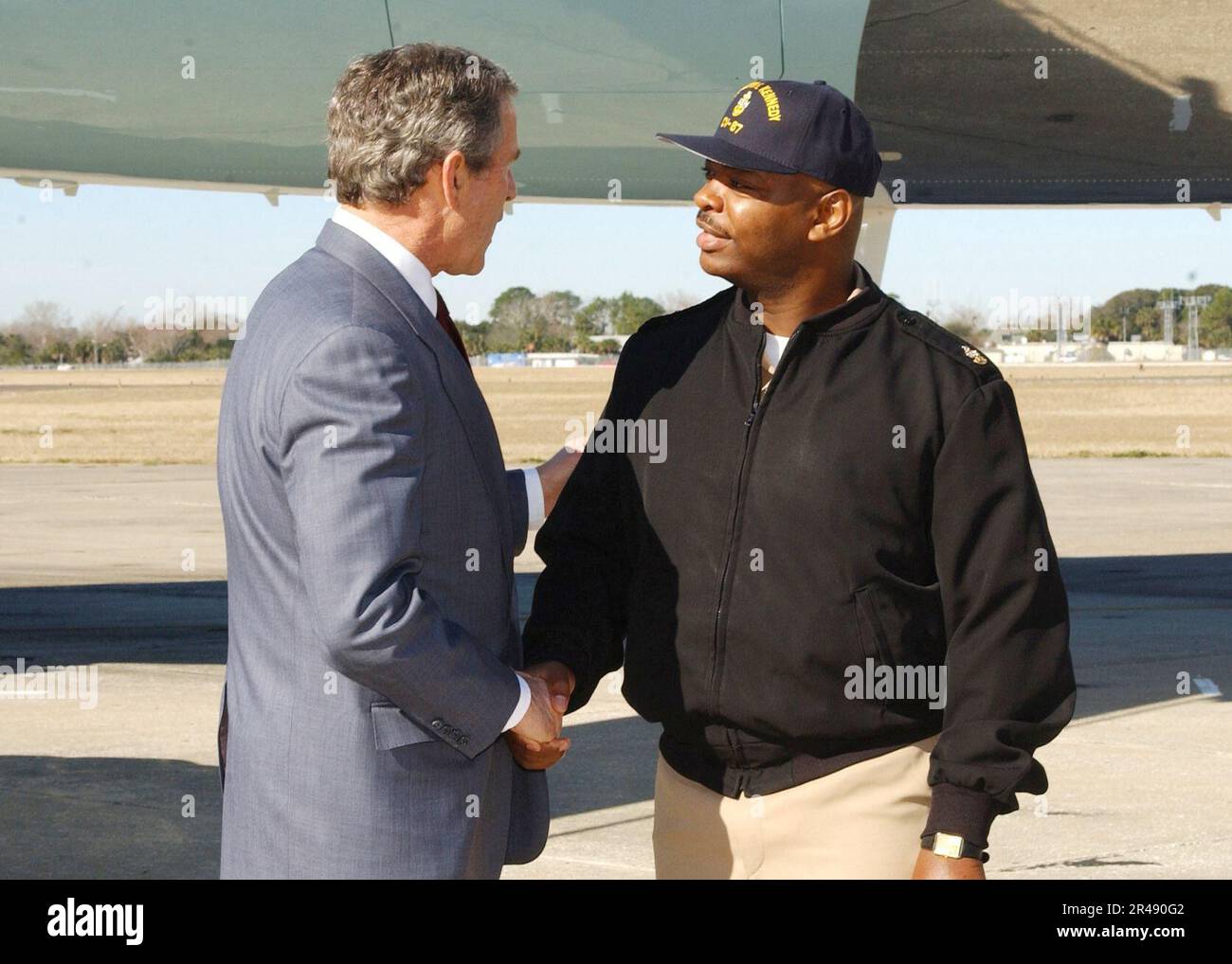 US Navy President Bush thanks Sailor for community service Stock Photo ...