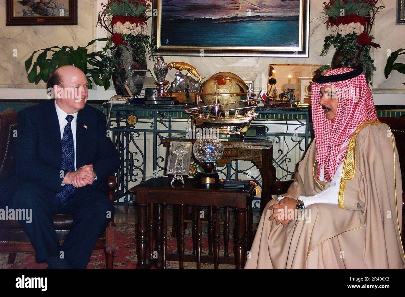US Navy Secretary of the Navy visits with the King of Bahrain Stock ...