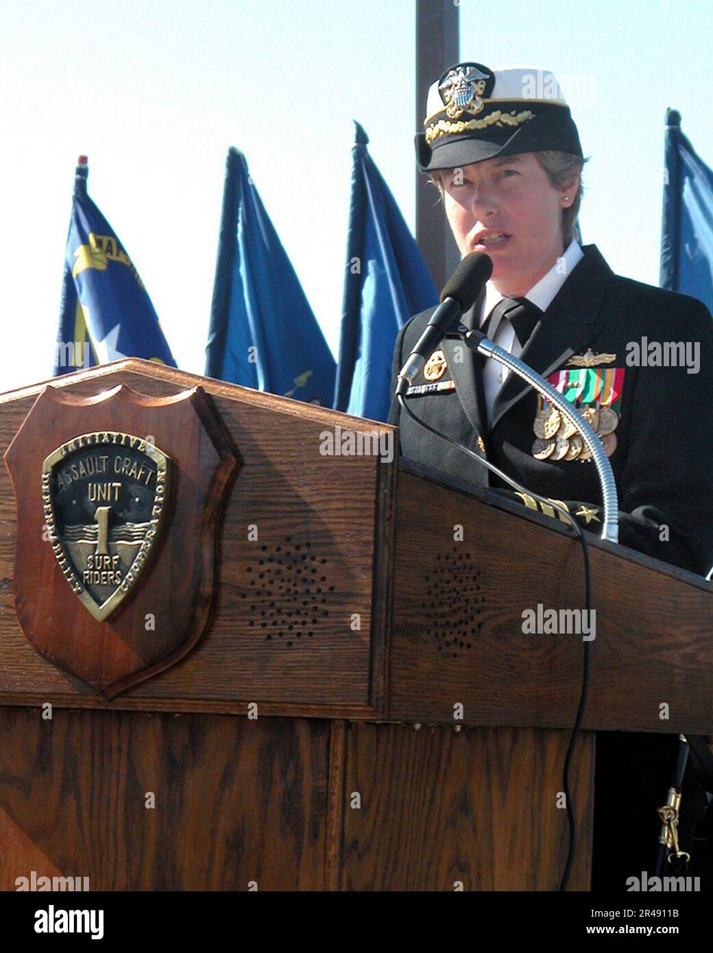 US Navy Cmdr. Susan L. Dunlap gives her farewell to the Sailors of ...