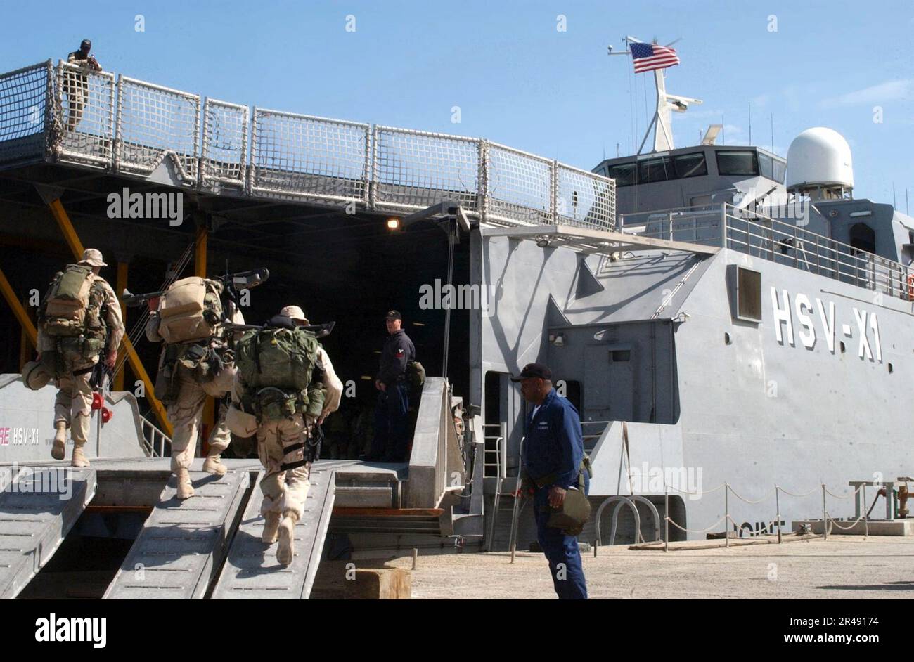 US Navy A U.S. Marine Security Group board the Joint Venture HSV-X1 ...