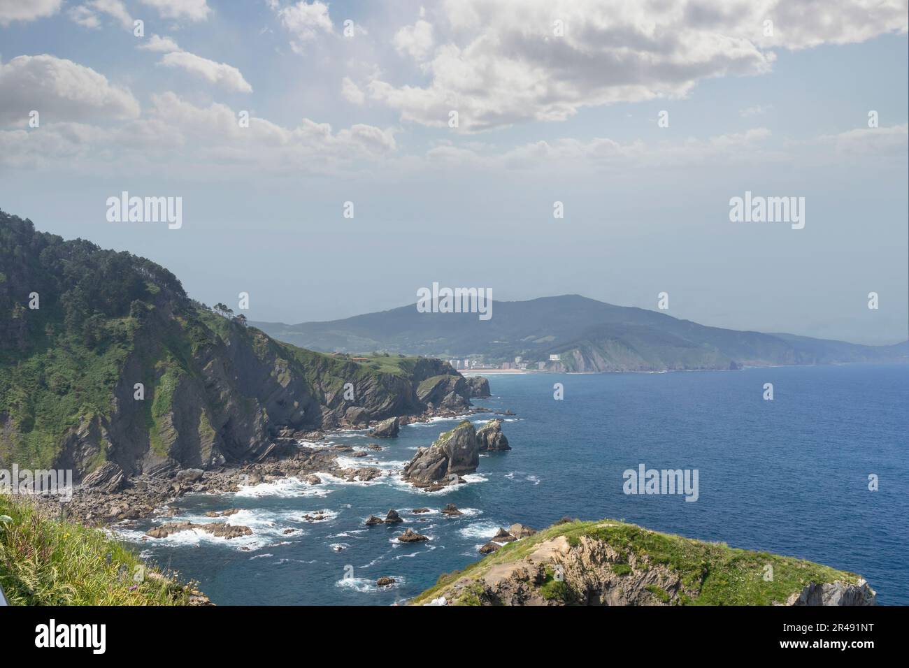 Aerial view of the cliffs of San Juan de Gaztelugatxe (Spain). Views of ...