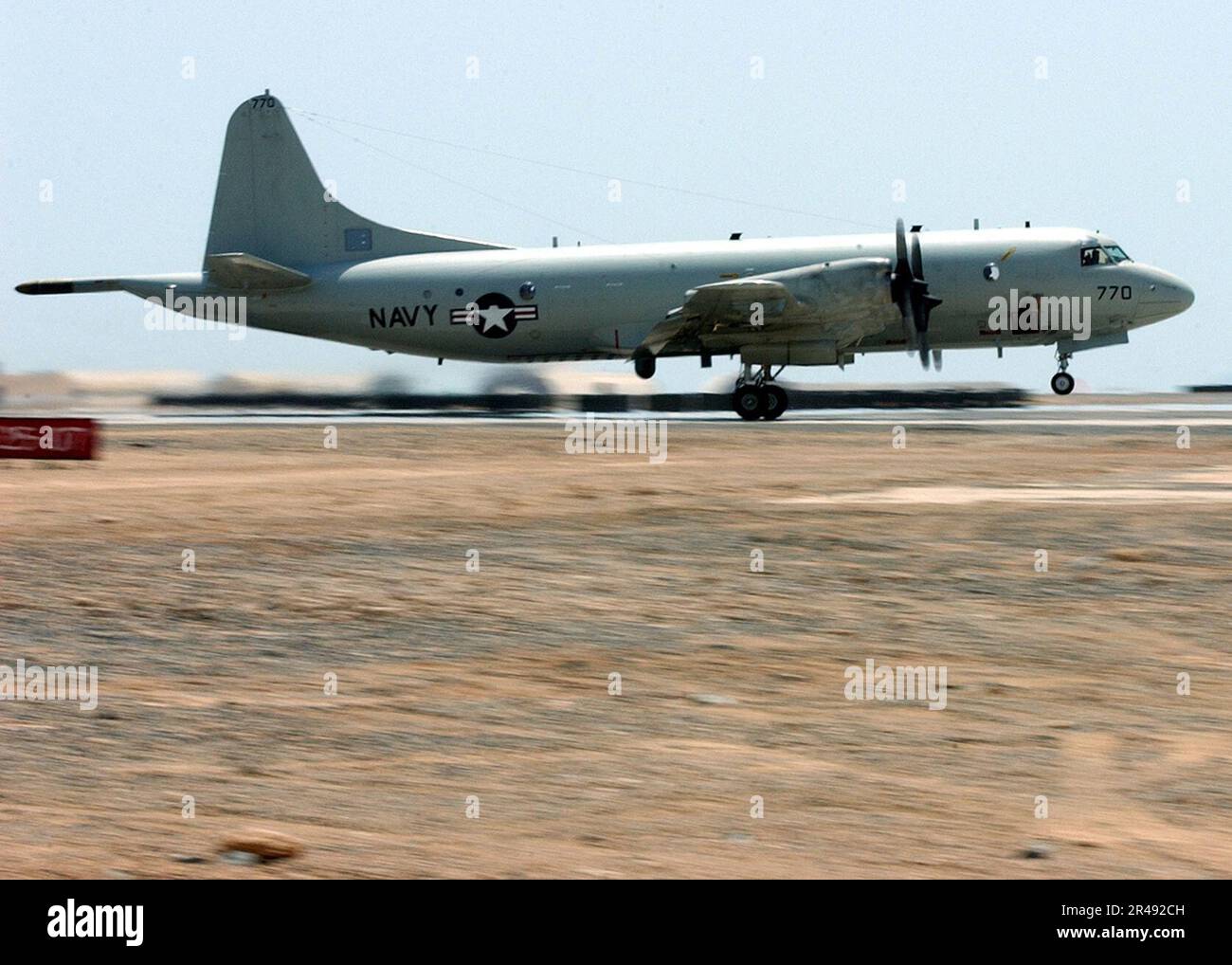 US Navy A U.S. Navy P-3C Orion patrol aircraft takes off on a mission ...