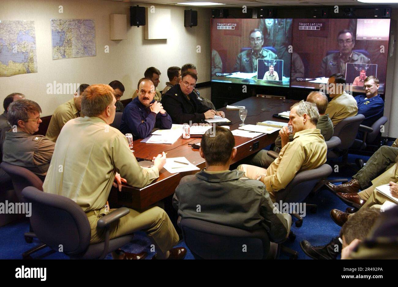 US Navy In the Flag War Room aboard the aircraft carrier USS Harry S ...