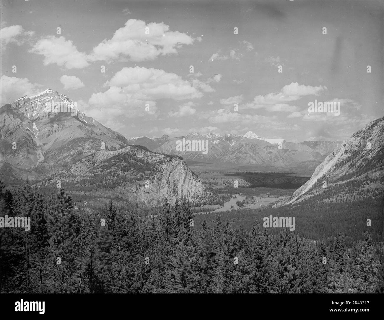 Down Bow Valley from Upper Spring, Banff, Alberta, c1902 Stock Photo ...