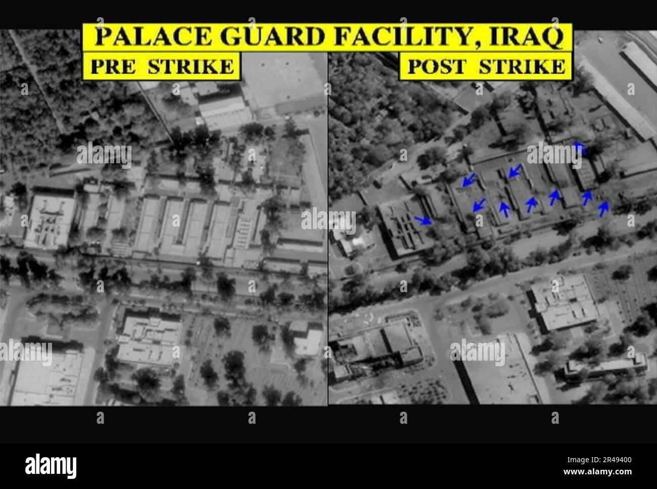 US Navy A pre-strike and post-strike photo of a Palace Guard Facility ...