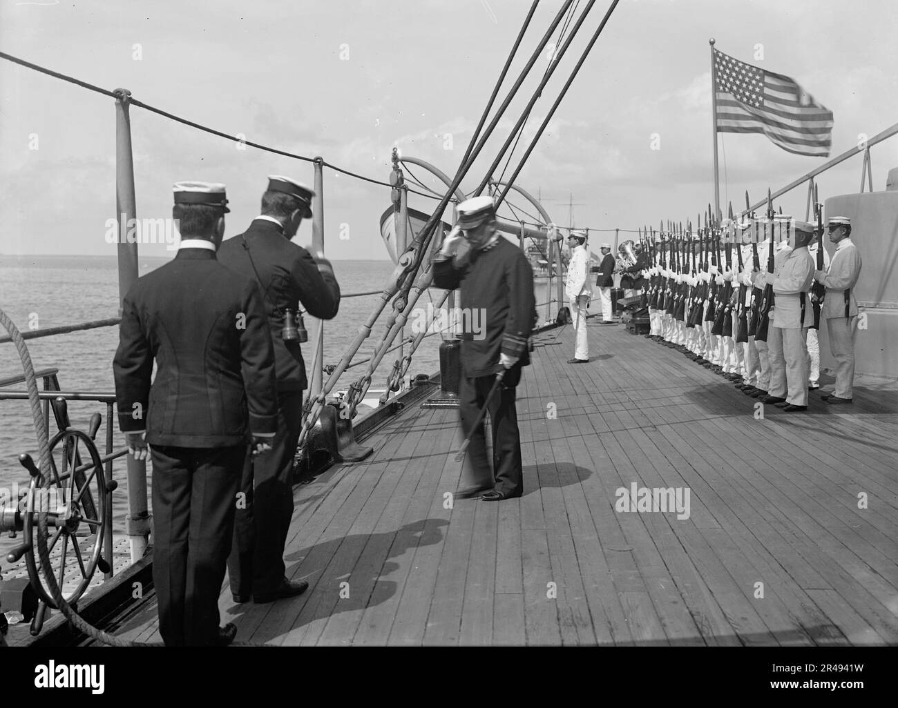 U.S.S. New York, Admiral Farquhar leaving the ship, 1899, 1899 Stock ...