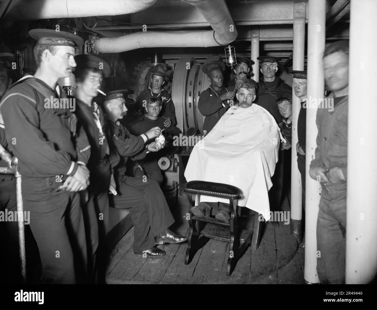 U.S.S. Brooklyn, barber shop, between 1896 and 1901 Stock Photo - Alamy