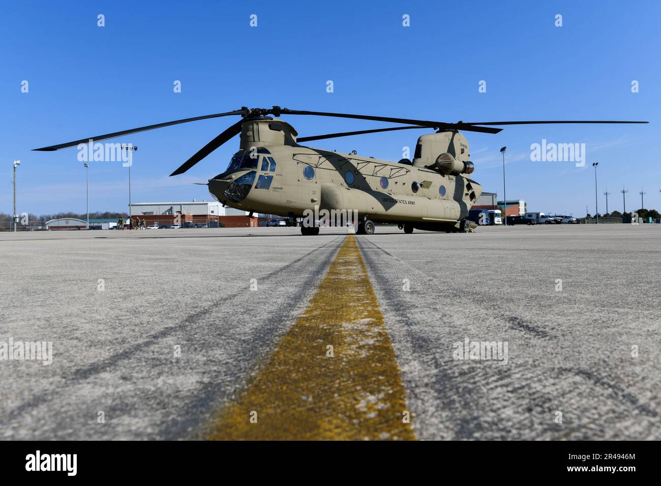 A U.S. Army CH-47F Chinook sits on a landing zone, March 31, 2023 ...