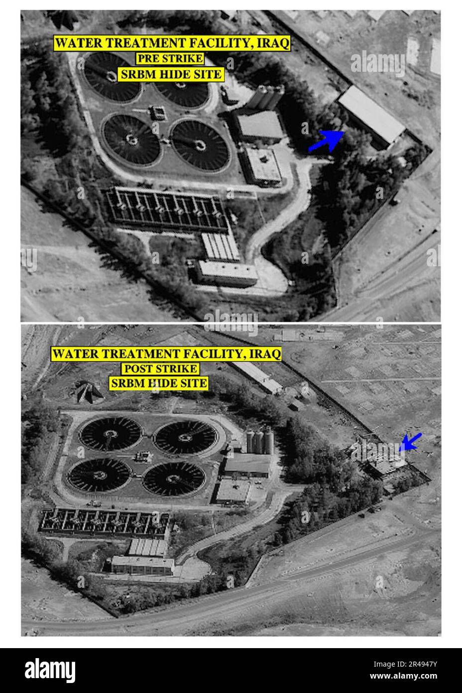 US Navy A pre-strike and post-strike photo of a Water Treatment ...
