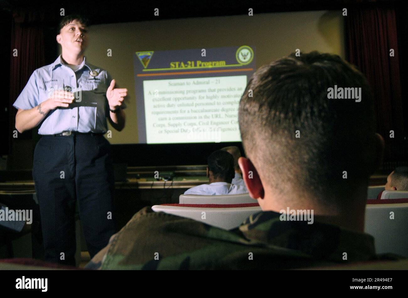 US Navy Navy Career Counselor 1st Class delivers a lecture about ...