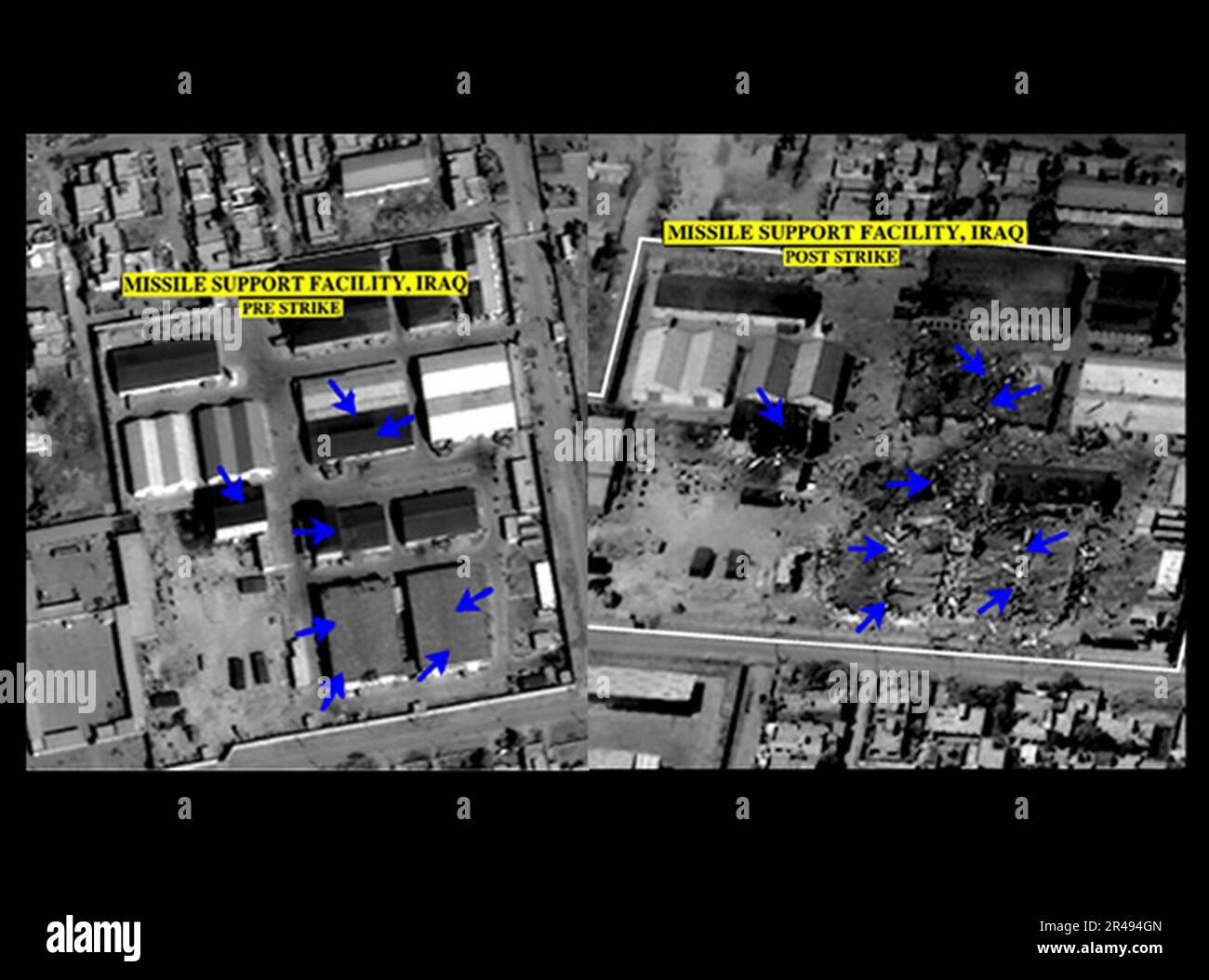 US Navy A pre-strike and post-strike photo of a Missile Support ...