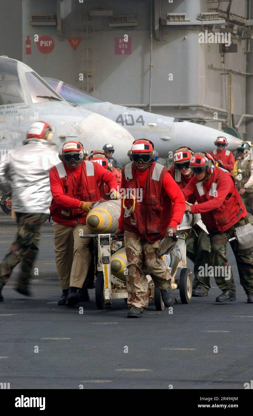 US Navy Aviation ordnancemen transfer GBU-31 joint defense attack ...