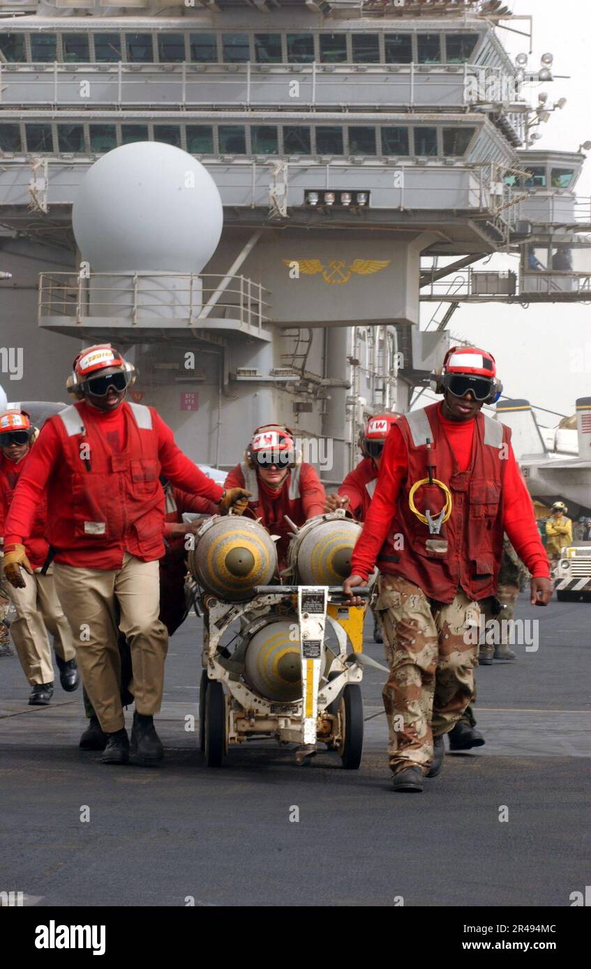 US Navy Aviation ordnancemen transfer GBU-31 joint defense attack ...