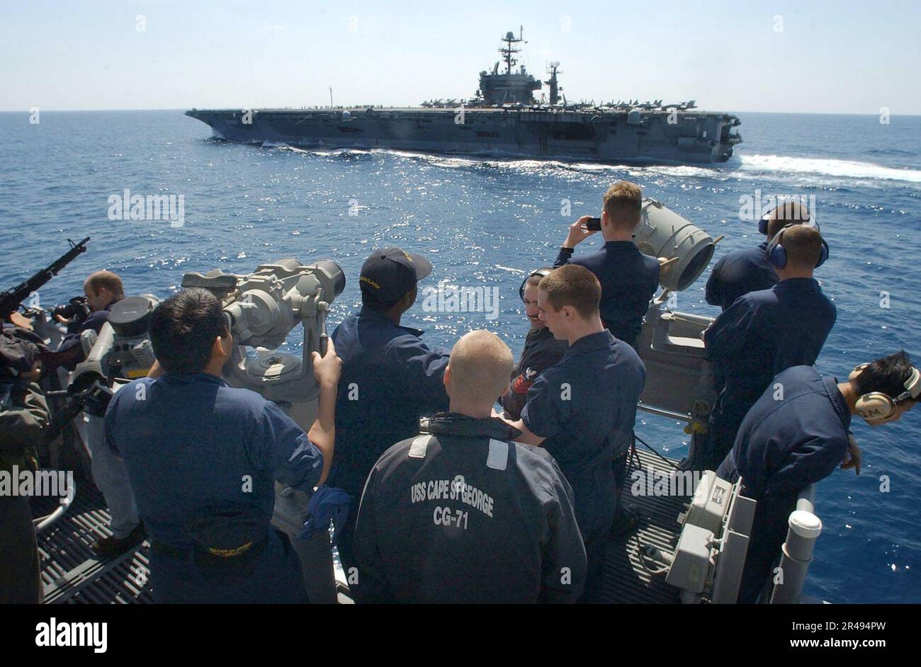 US Navy Crewmembers assigned to the cruiser USS Cape St. George (CG-71 ...