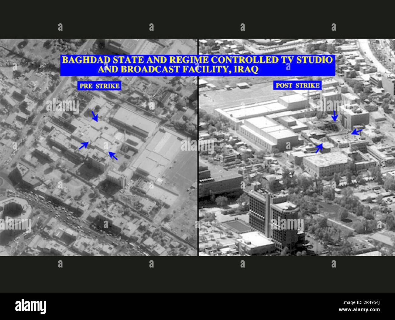 US Navy A pre-strike and post-strike photograph of Baghdad state and ...