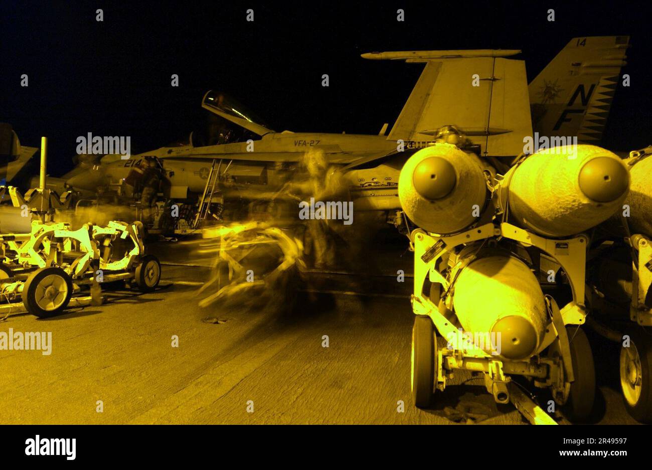 US Navy GBU-31 Joint Defense Attack Munitions (JDAM) rest on the flight ...