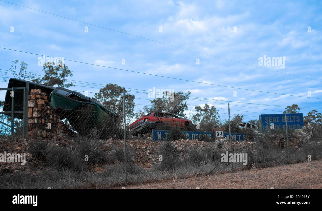 a graphic road safety warning located on the Stuart highway in the ...