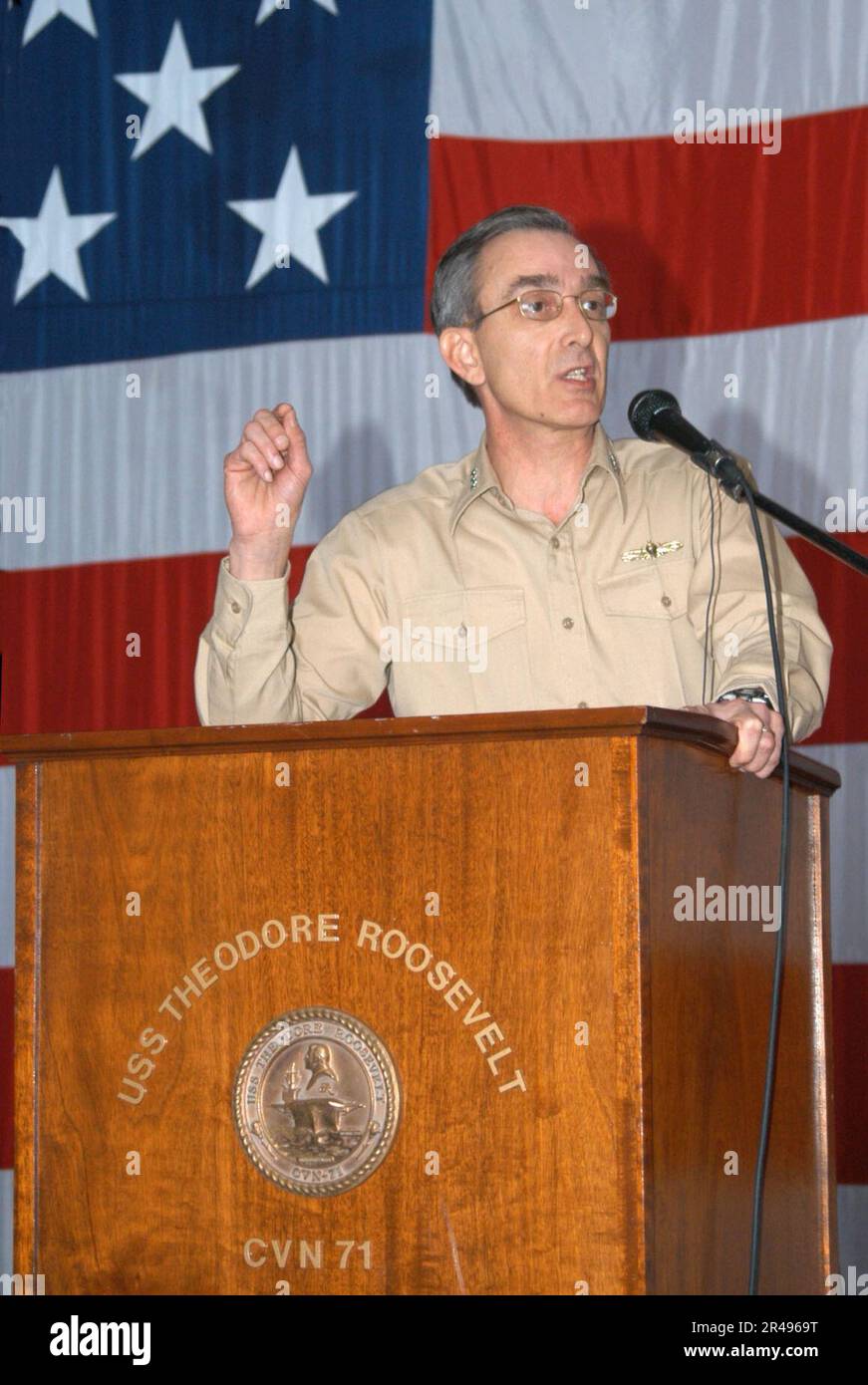 US Navy Vice Adm. Scott A. Frye, Commander Sixth Fleet, addresses the ...