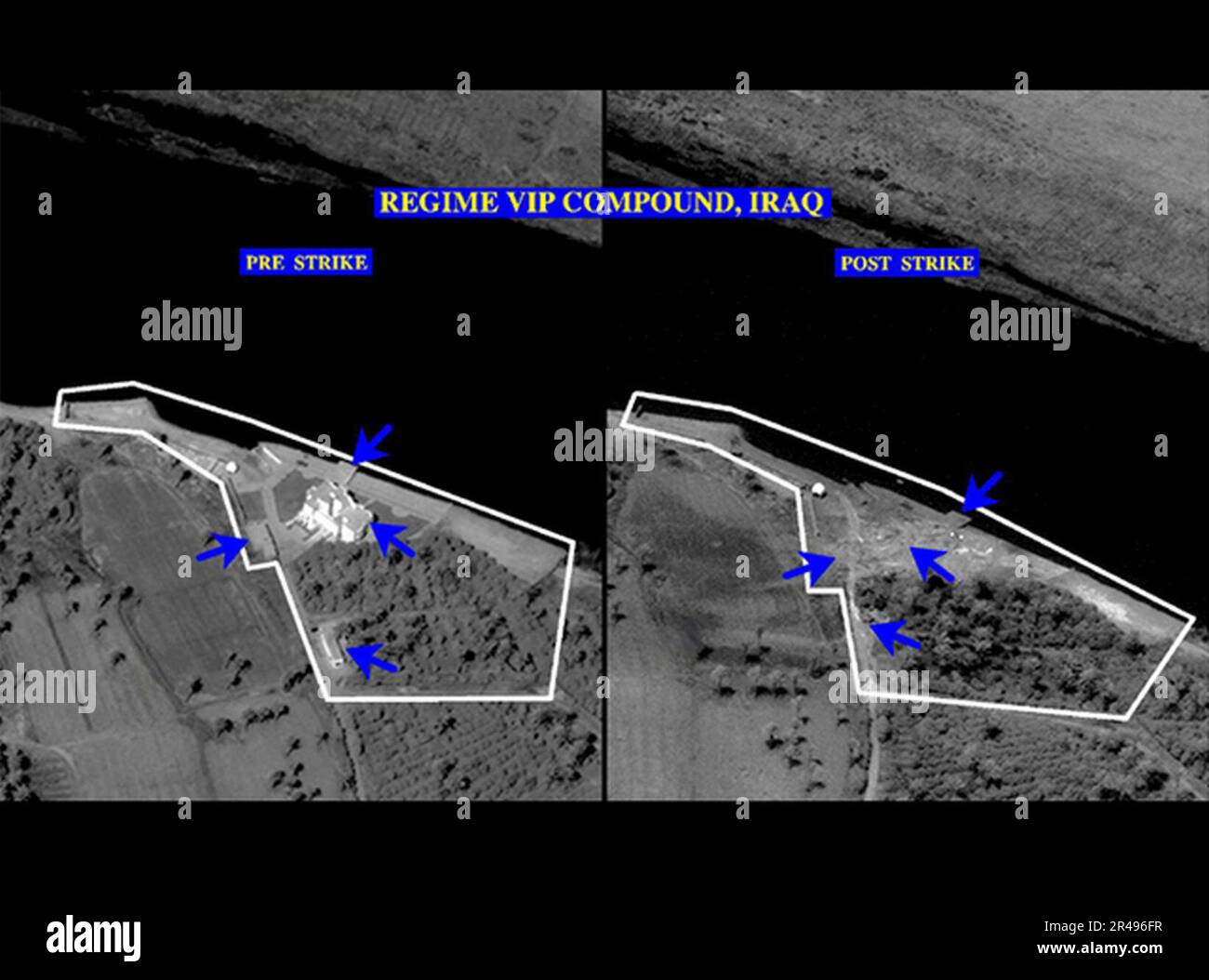 US Navy A pre-strike and post-strike photo of a Regime VIP Compound in ...
